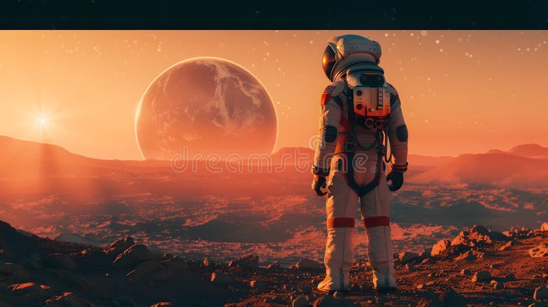 Astronaut in Rich Colored Space Setting Looking Out at Earth Stock ...