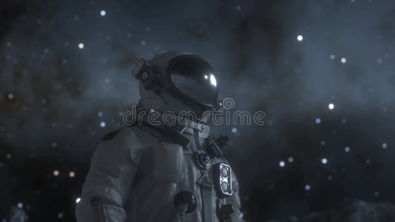 Astronaut Stands on the Surface of the Moon among Craters Against the ...