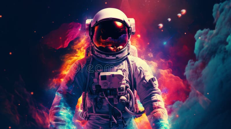 Colorful Astronaut Floating in Psychedelic Space Stock Illustration ...