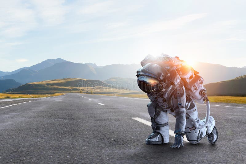 Astronaut Starting To Run. Mixed Media Stock Image - Image of cosmonaut ...