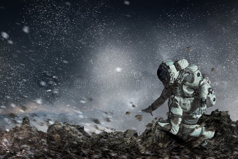 Astronaut Starting To Run. Mixed Media Stock Illustration ...