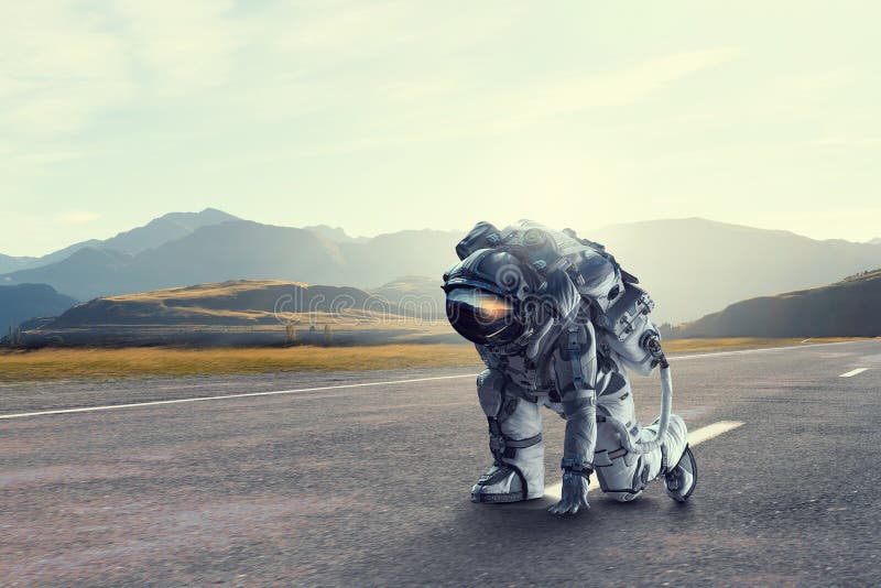 Astronaut Starting To Run. Mixed Media Stock Photo - Image of future ...