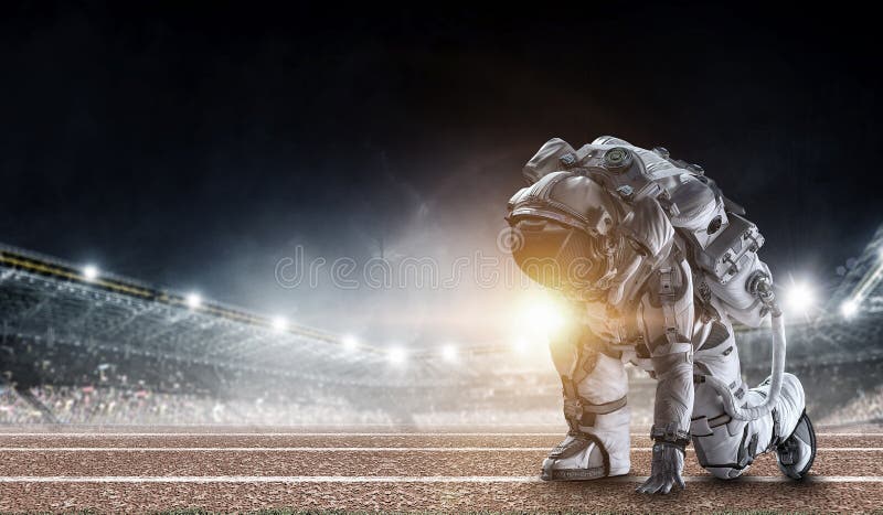 Astronaut Starting To Run. Mixed Media Stock Illustration ...