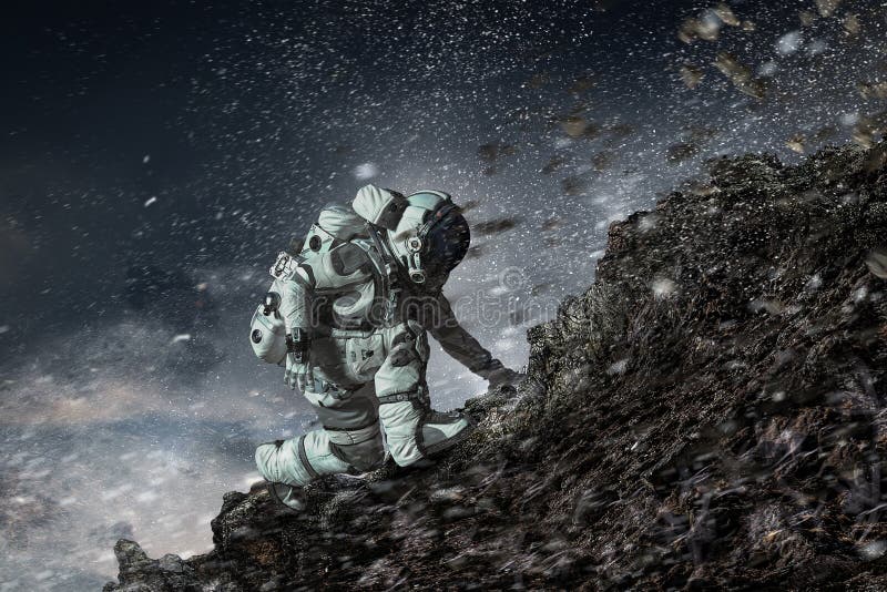 Astronaut Starting To Run. Mixed Media Stock Illustration ...