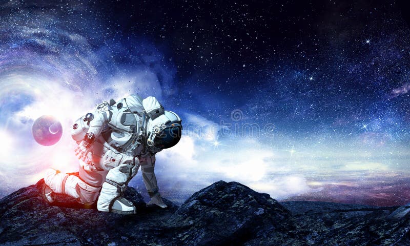 Astronaut Starting To Run. Mixed Media Stock Illustration ...