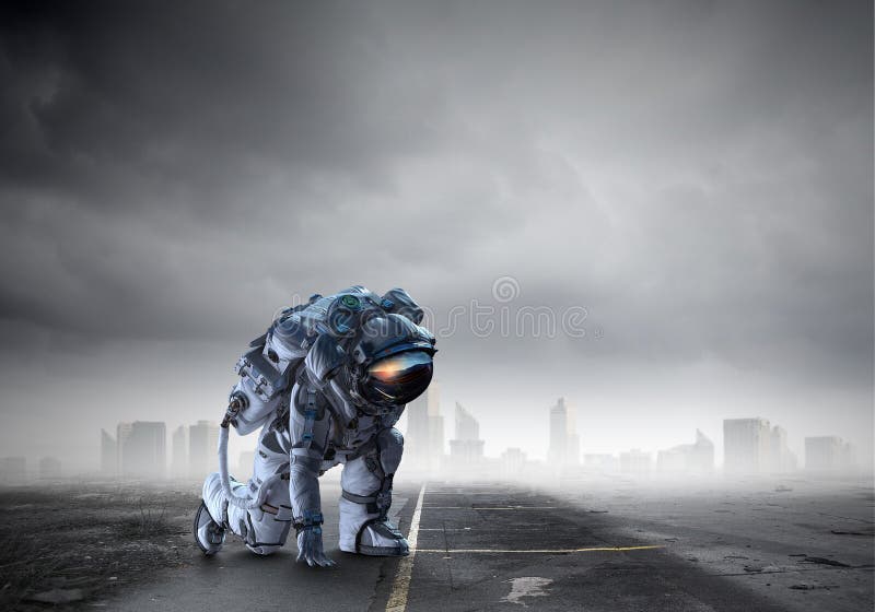 Astronaut Starting To Run. Mixed Media Stock Illustration ...