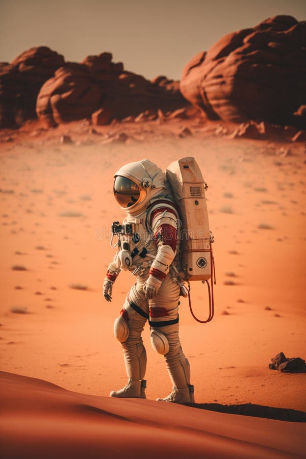 Astronaut Stepping in Planet Mars Made with Generative AI. Stock ...