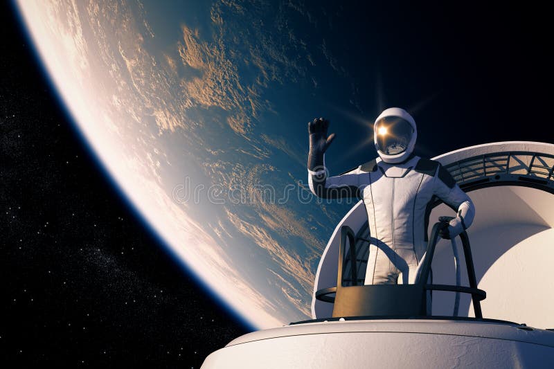 An Astronaut Steps Out of a Private Spacecraft Capsule into Outer Space ...