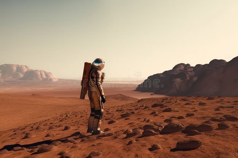 Astronaut in the Surface of Mars Planet. Generative AI Stock ...