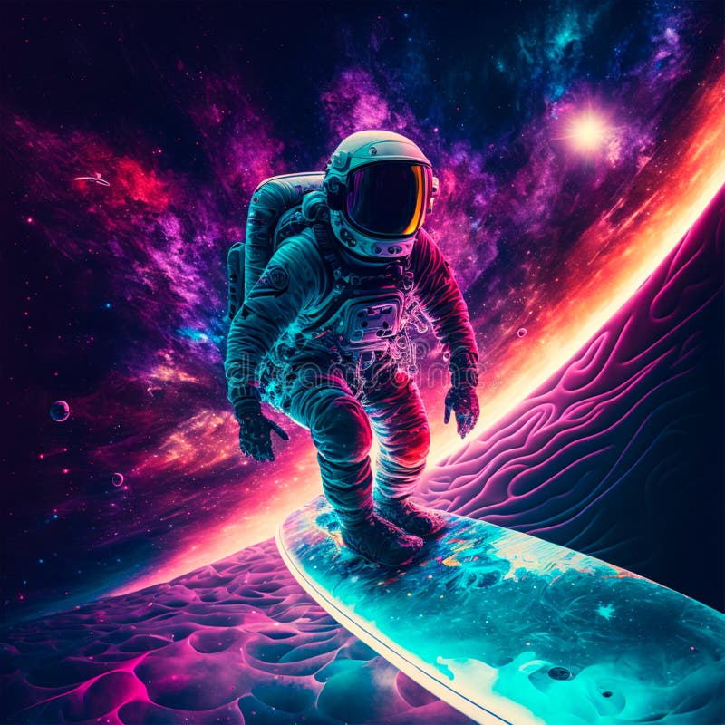 Space Surfer Rides in Outer Space Stock Photo - Image of nebula, planet ...