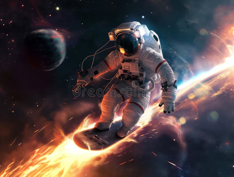 Astronaut Surfing on a Comet Tail Stock Illustration - Illustration of ...