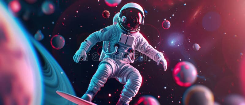 Astronaut Surfing through Space. Generative Ai Stock Illustration ...