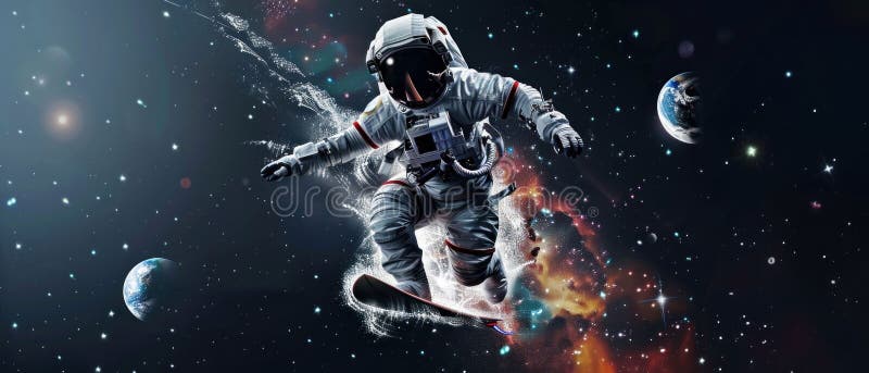 Astronaut Surfing through Space. Generative Ai Stock Illustration ...