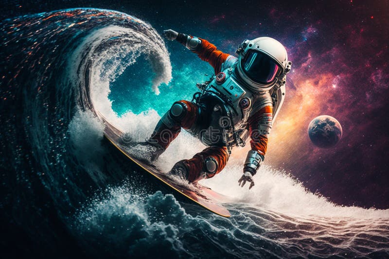 An Astronaut Surfing in Space. Generative Ai Stock Illustration ...