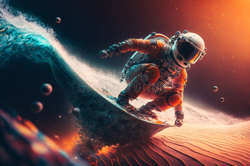 An Astronaut Surfing in Space. Generative Ai Stock Illustration ...