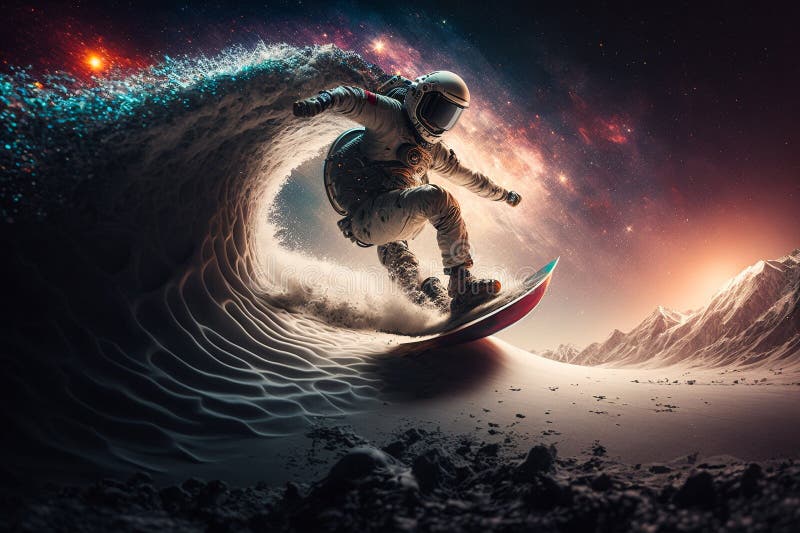 An Astronaut Surfing in Space. Generative Ai Stock Illustration ...