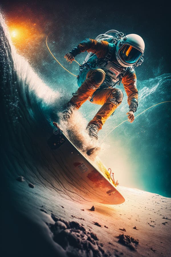 An Astronaut Surfing in Space. Generative Ai Stock Illustration ...