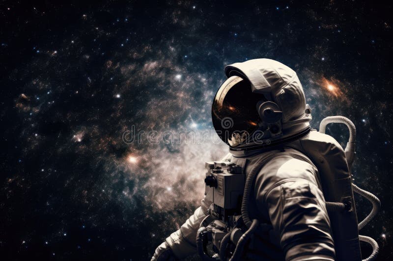 Astronaut, Surrounded by Infinity of Space, Gazing at the Distant Stars ...