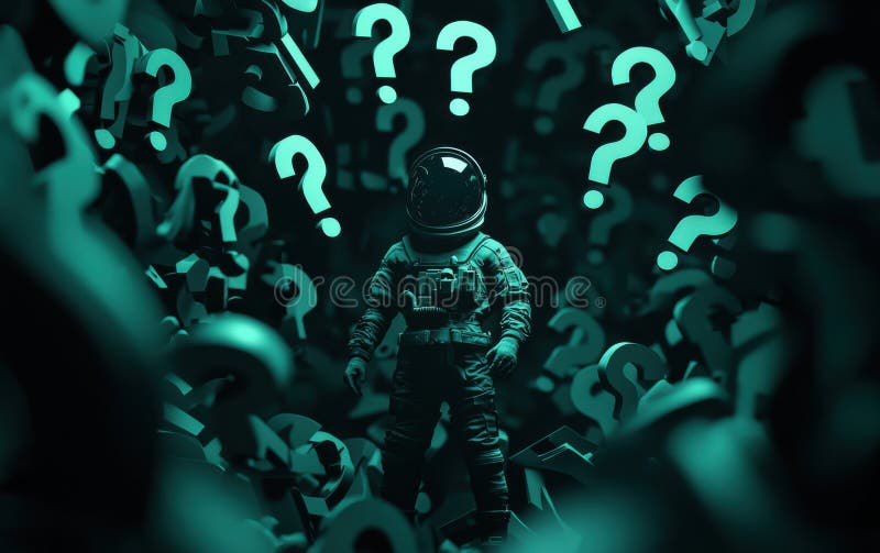 Astronaut Surrounded by Question Marks in a Dark Space. Concept of ...