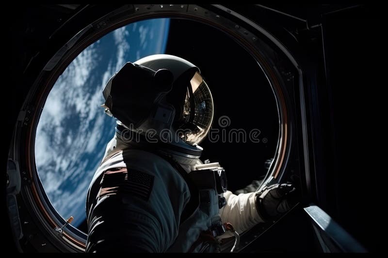 Astronaut, Surrounded by the Vastness of Space, Looking through the ...