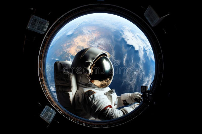 Astronaut, Surrounded by the Vastness of Space, Looking through the ...