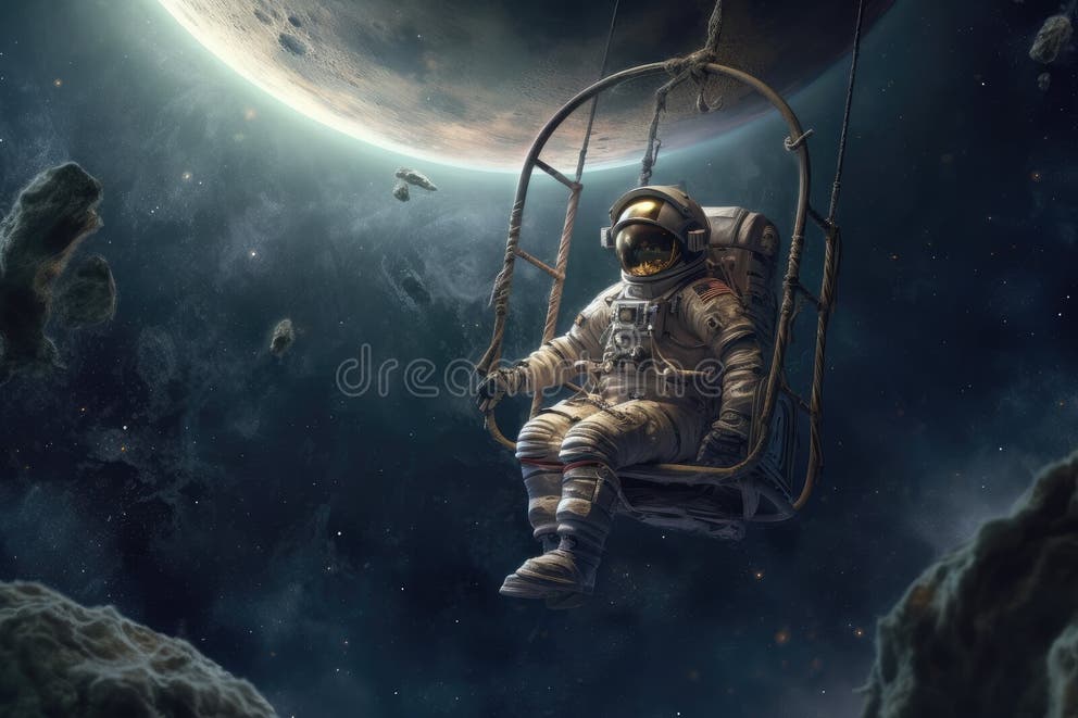 Astronaut on a Swing in Space Stock Illustration - Illustration of ...
