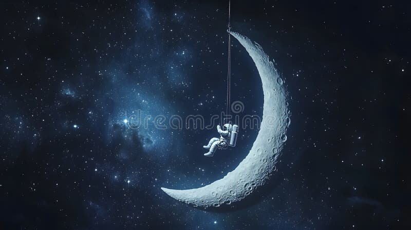 Astronaut Swinging on Moon Outer Space Digital Art Cosmic Environment ...