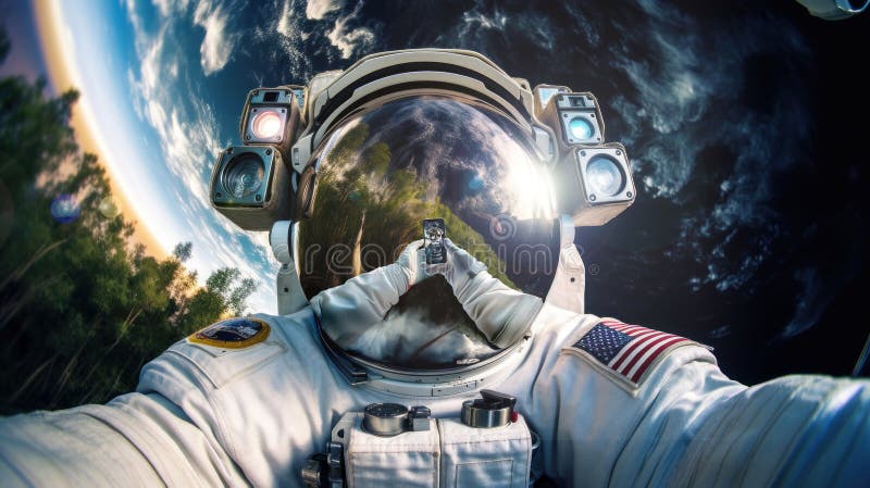 Astronaut Takes Selfie in Outer Space with Earth S Greenery Stock Illustration - Illustration of ...