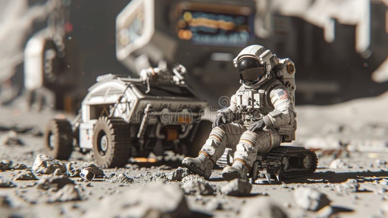 Astronaut Taking a Break, Resting on Lunar Rover during a Space ...