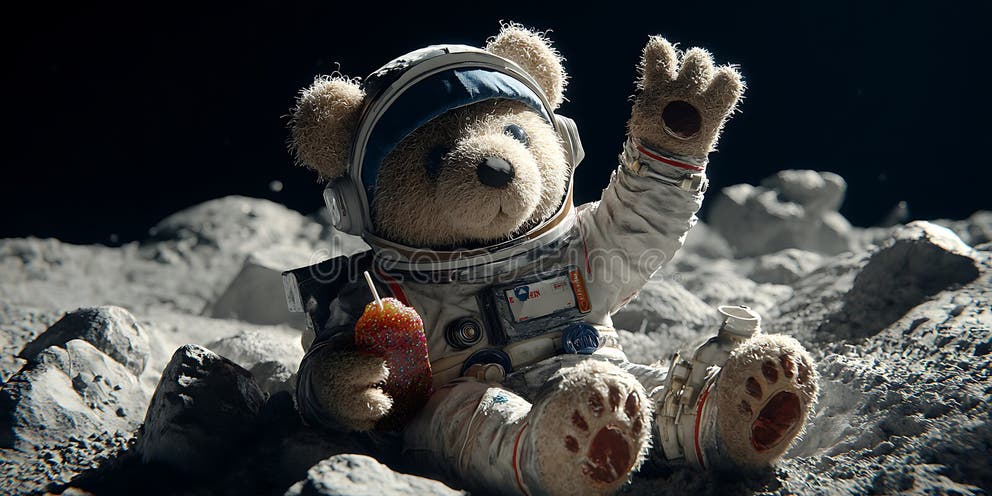 Astronaut Teddy Bear on the Moon Stock Illustration - Illustration of ...