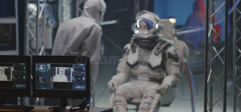 Astronaut Testing Spacesuit Camera Stock Image - Image of monitor ...