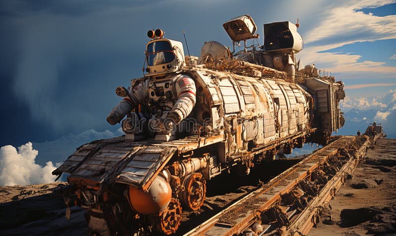 Astronaut on Train stock photo. Image of traveler, convergence - 314503846