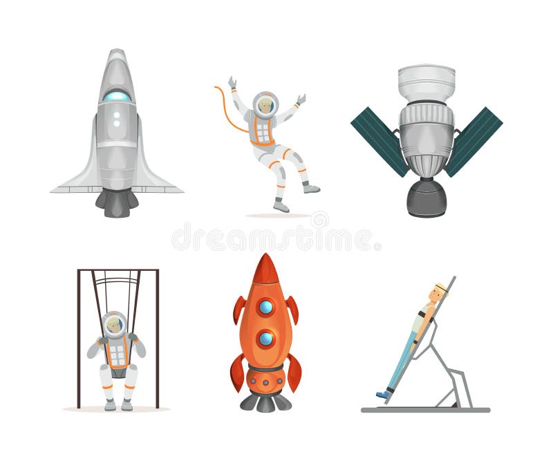 Astronaut Training Preparing for Space Flight Set. Space Equipment ...