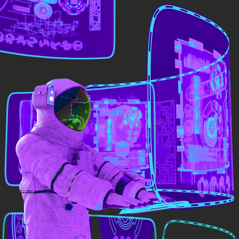 Astronaut is Typing on a Keyboard in a Virtual Reality Scene Top View ...