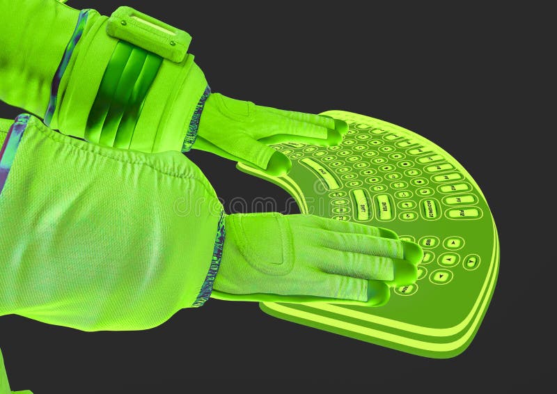 Astronaut is Typing on a Keyboard in a Virtual Reality Scene Side View ...