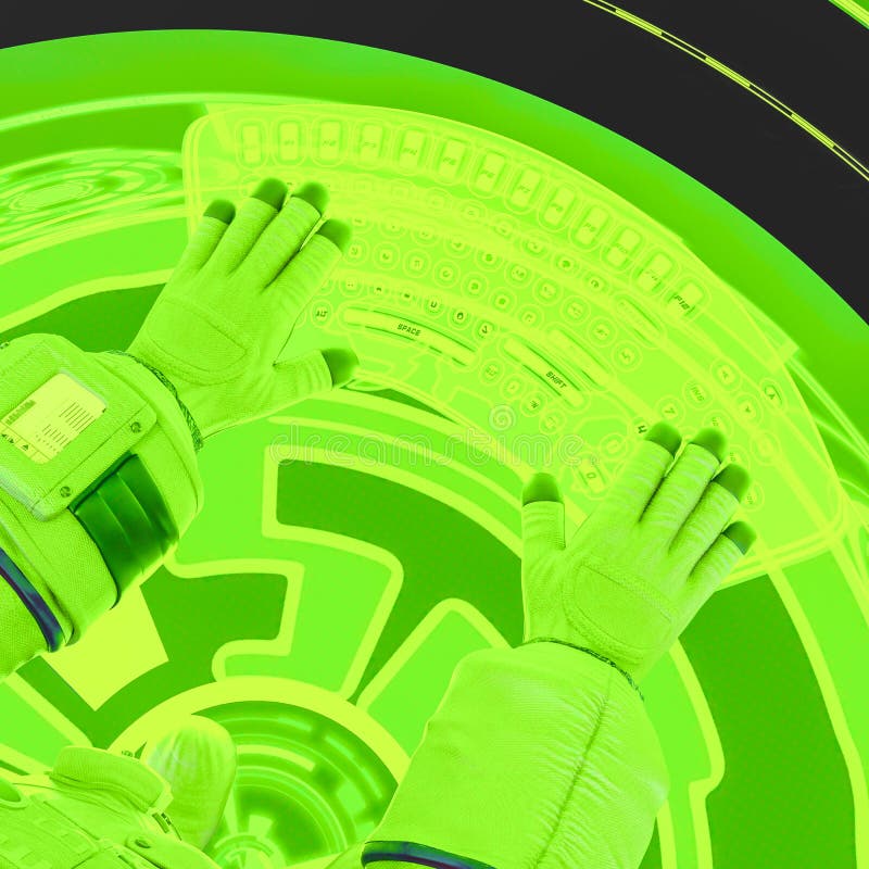 Astronaut is Typing on a Keyboard in a Virtual Reality Scene Top View ...