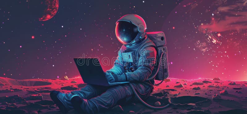 Astronaut Typing on Laptop in Space Suit Stock Image - Image of ...