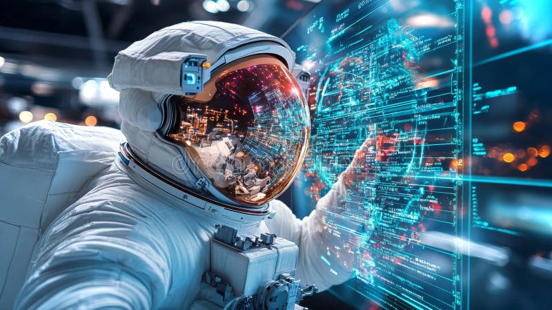 Astronaut Updates daily Task List in a High-tech Space Environment in ...