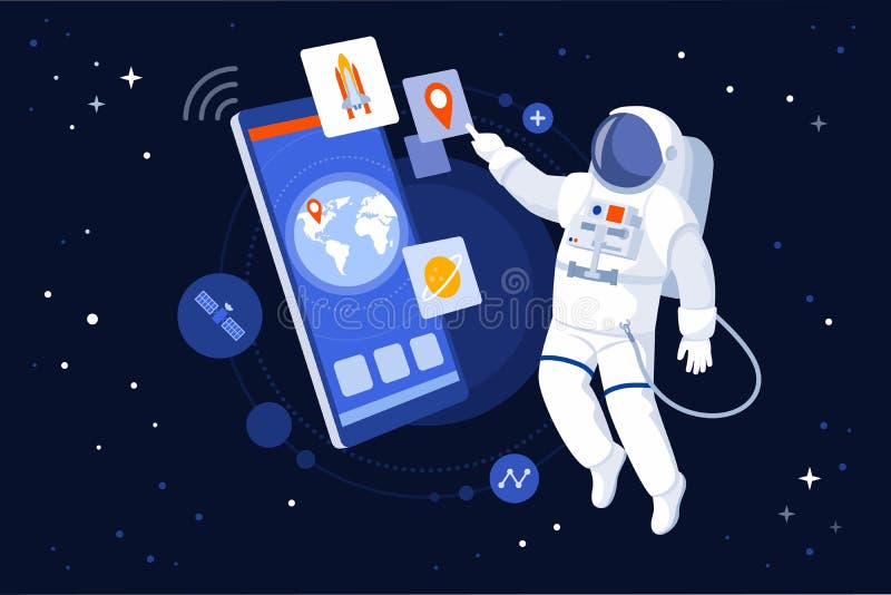 Astronaut Using GPS Navigation on His Smartphone Stock Vector ...