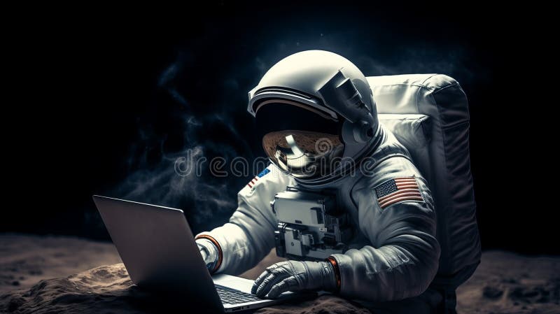 Astronaut Using a Laptop and Light Stock Illustration - Illustration of ...