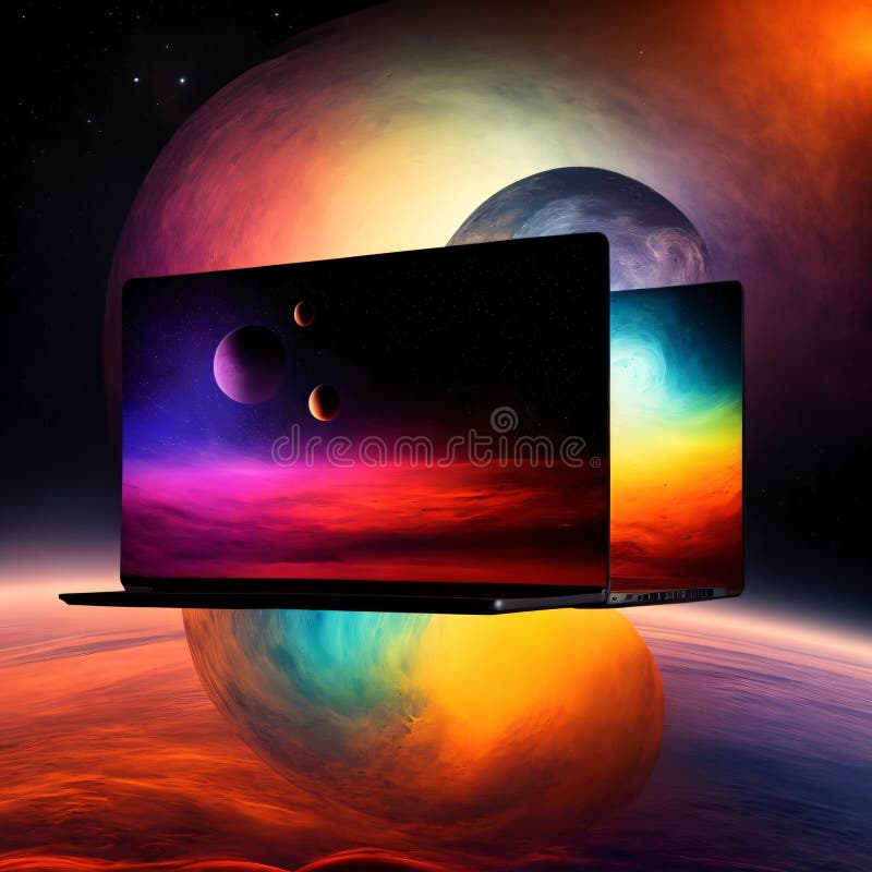 Astronaut Using a Laptop and Light. Generative AI Stock Illustration ...