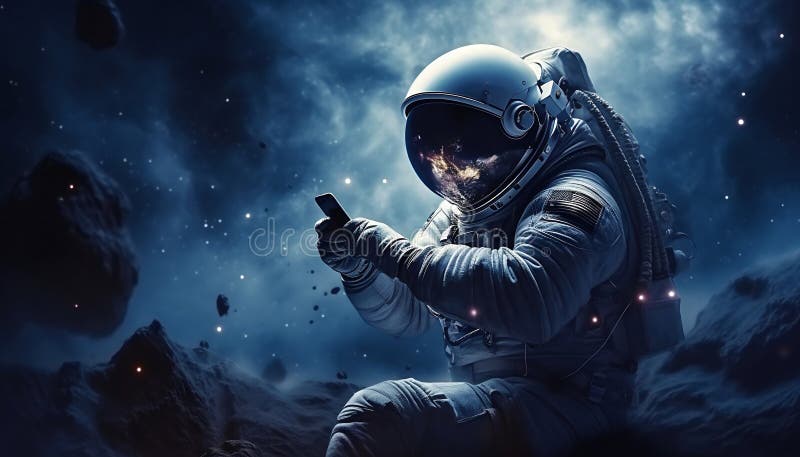Astronaut Using Smartphone in Deep Space Stock Photo - Image of ...