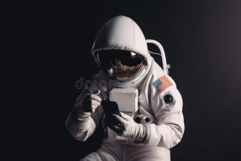 Astronaut using smartphone stock image. Image of smart - 274885877