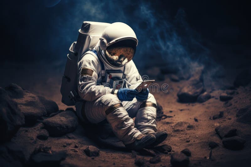 Astronaut Using Smartphone on Mars Terrain Stock Illustration ...
