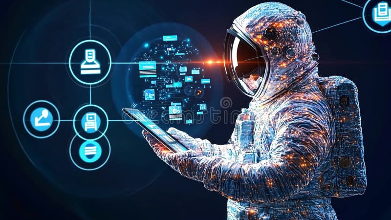 Astronaut Interacting with Futuristic Technology in a Cosmic ...