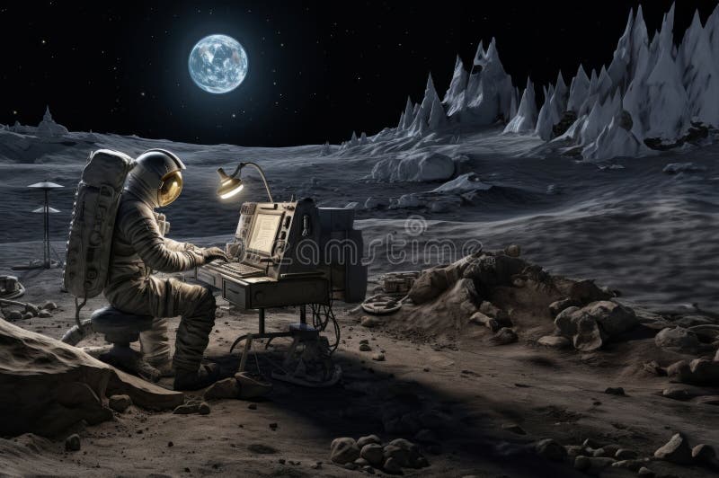 An Astronaut Utilizes a Computer on Mars during the Serene Martian ...