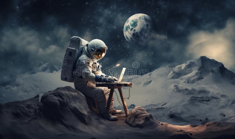 An Astronaut Utilizes a Computer on Mars during the Serene Martian ...