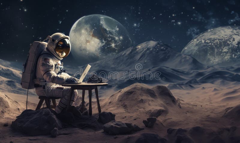 An Astronaut Utilizes a Computer on Mars during the Serene Martian ...