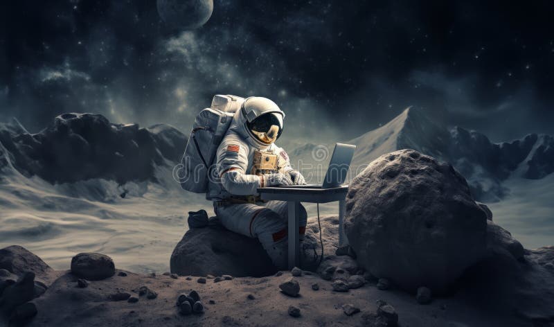 An Astronaut Utilizes a Computer on Mars during the Serene Martian ...