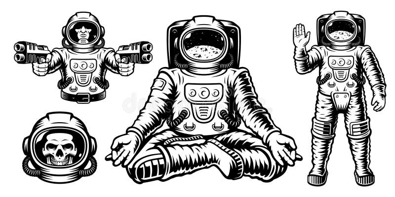 Astronaut Vector Graphics Set with Isolated Elements on White ...